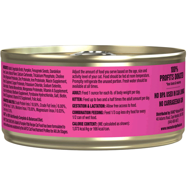 RAWZ 96% Cat Can Rabbit & Pumpkin Cat Food – HEALTHY SPOT